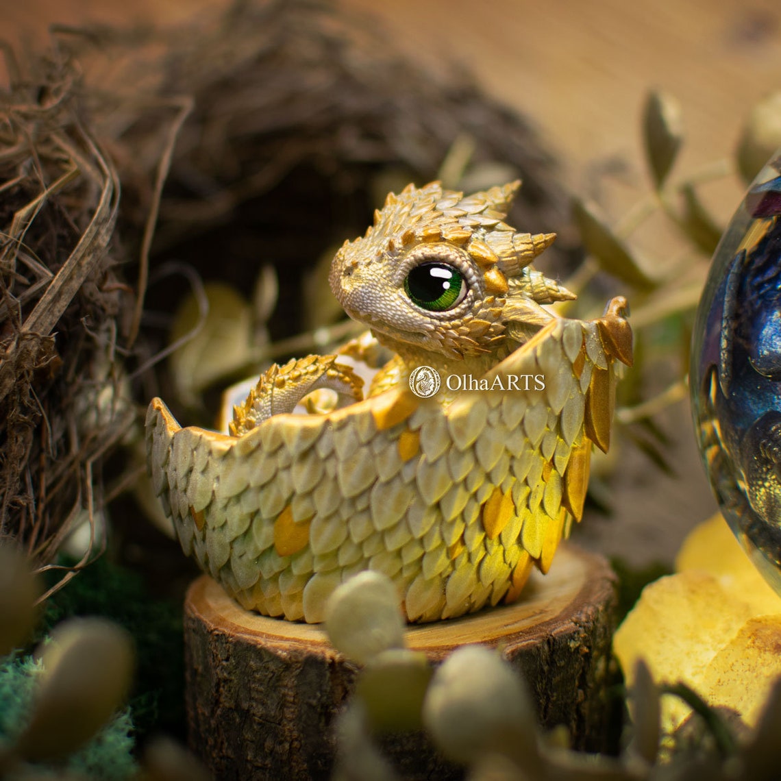 Dragon Hatchling, Cute Newborn Dragon in an Eggshell, Kawaii Figurine ...
