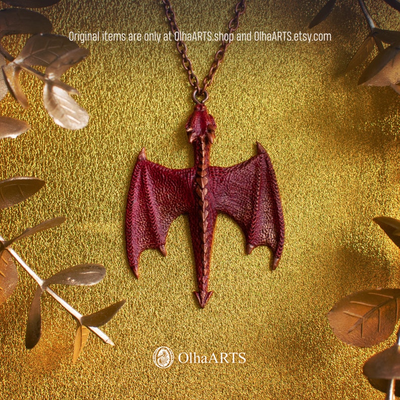 Pendant With Flying Red Dragon and Copper Chain - Etsy