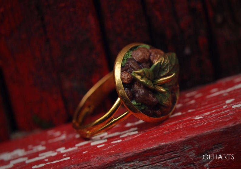 Plant Ring, Polymer Clay, Spring Sprout, Gilded Ring With Sprout and ...
