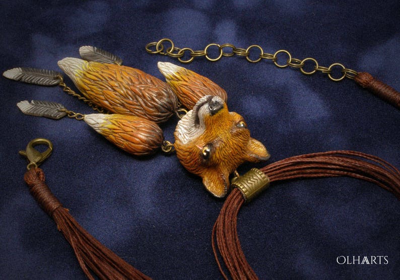 Three Tailed Fox Necklace Japanese Kitsune Realistic Animal - Etsy