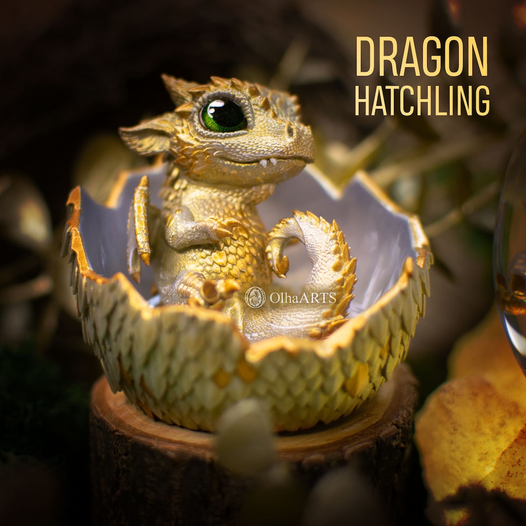Dragon Hatchling, Cute Newborn Dragon in an Eggshell, Kawaii Figurine ...