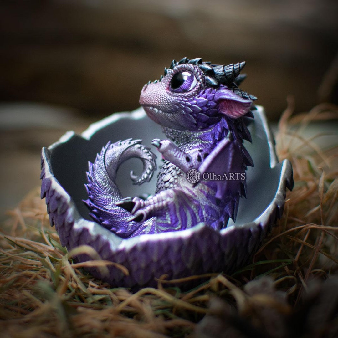 Dragon Hatchling, Cute Purple Newborn Dragon in an Eggshell, Kawaii ...