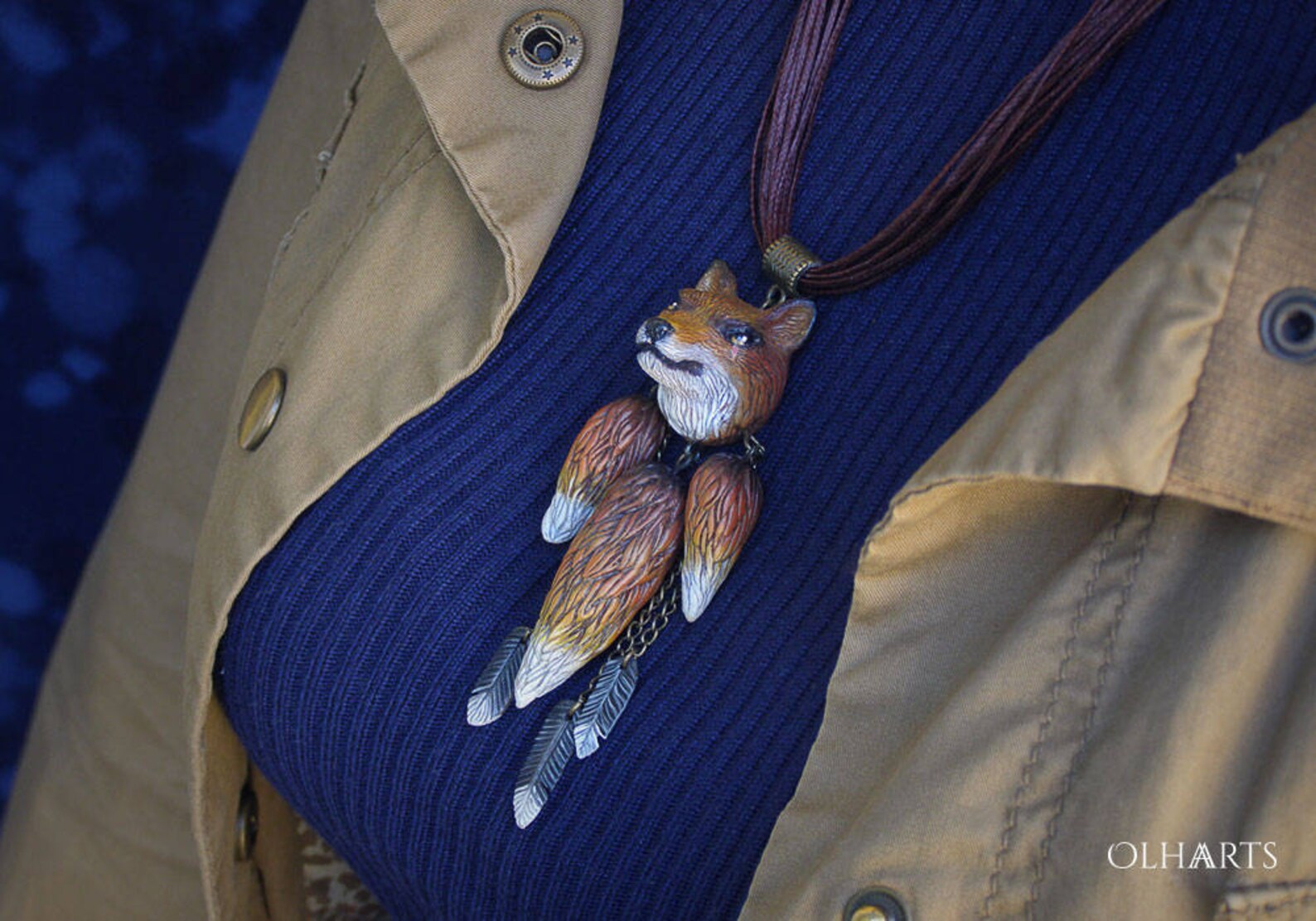 Three Tailed Fox Necklace Japanese Kitsune Realistic Animal - Etsy