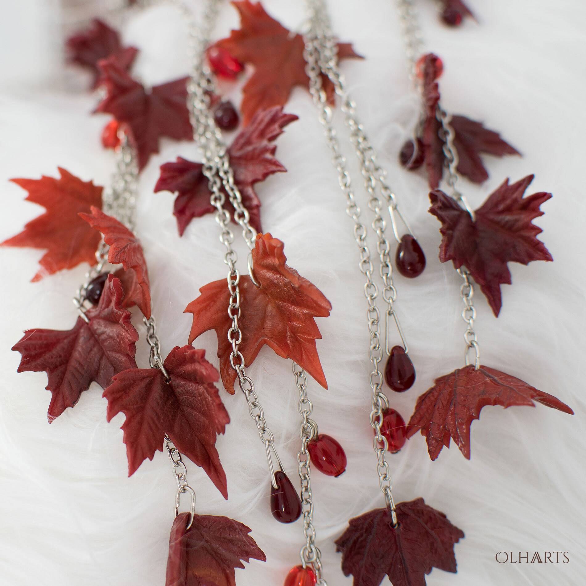 Red Maple Autumn Leaves Necklace, Weirwood Tree Choker With Red Glass ...
