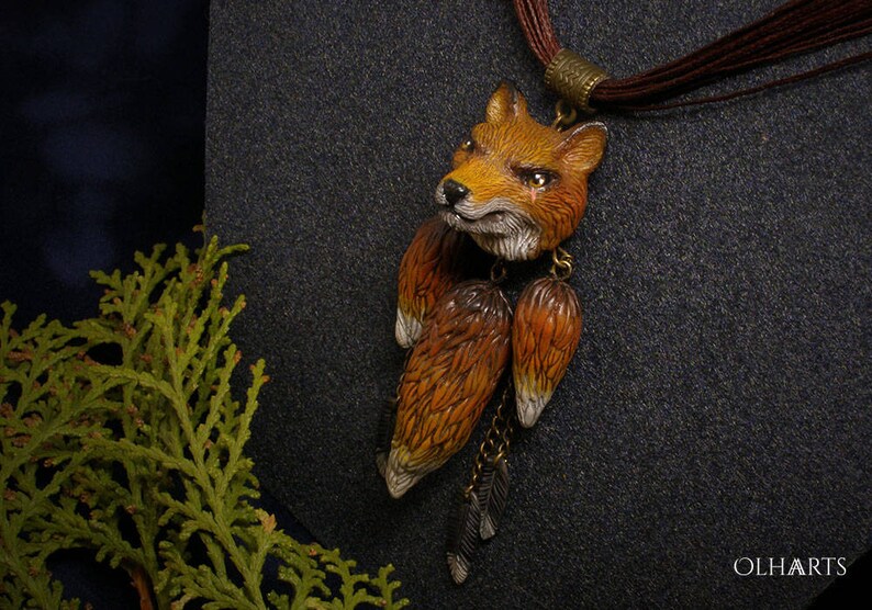 Three Tailed Fox Necklace Japanese Kitsune Realistic Animal - Etsy