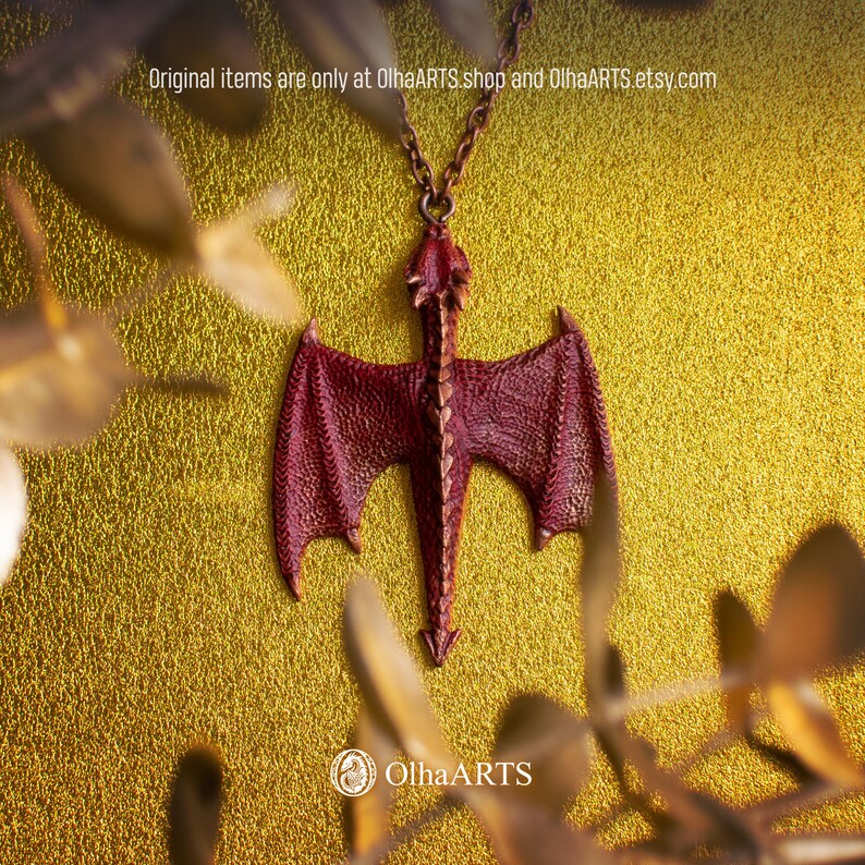 Pendant With Flying Red Dragon and Copper Chain - Etsy
