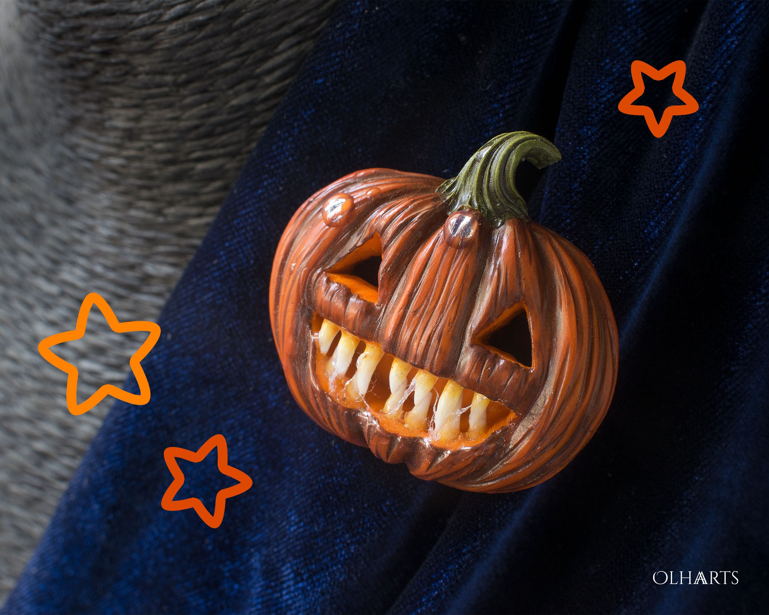 Halloween Brooch With Creepy Pumpkin, Extravagant Pin for Witches, Made ...