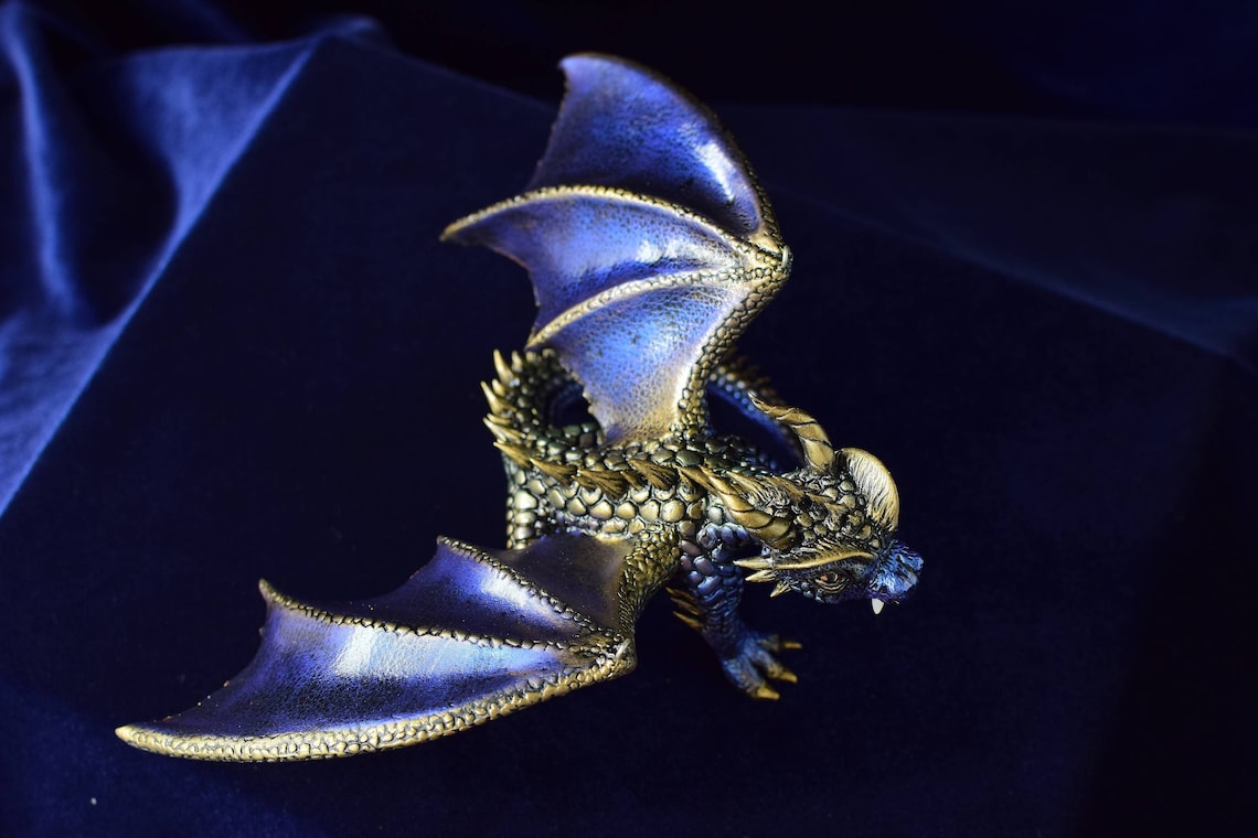 Baby Dragon Figure, Little Blue Dragon, Polymer Clay, Fantasy Sculpture ...