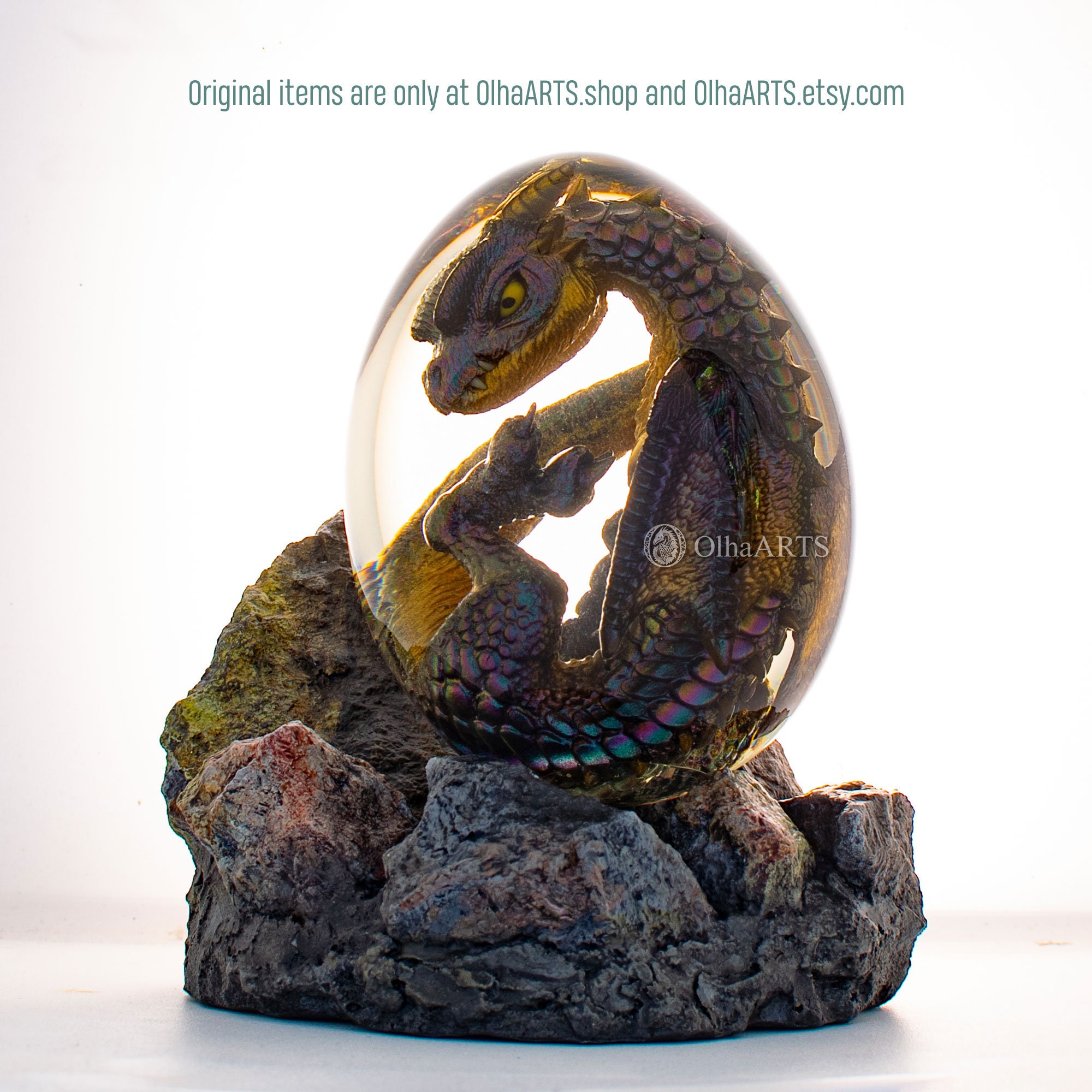 Iridescent Dragon Egg, VIP Gift Set: Spiral-horned Baby Dragon in Epoxy ...