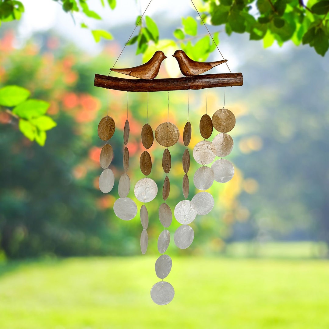 29 Natural Love Birds Capiz Wind Chime by Woodstock Patio Chimes ...