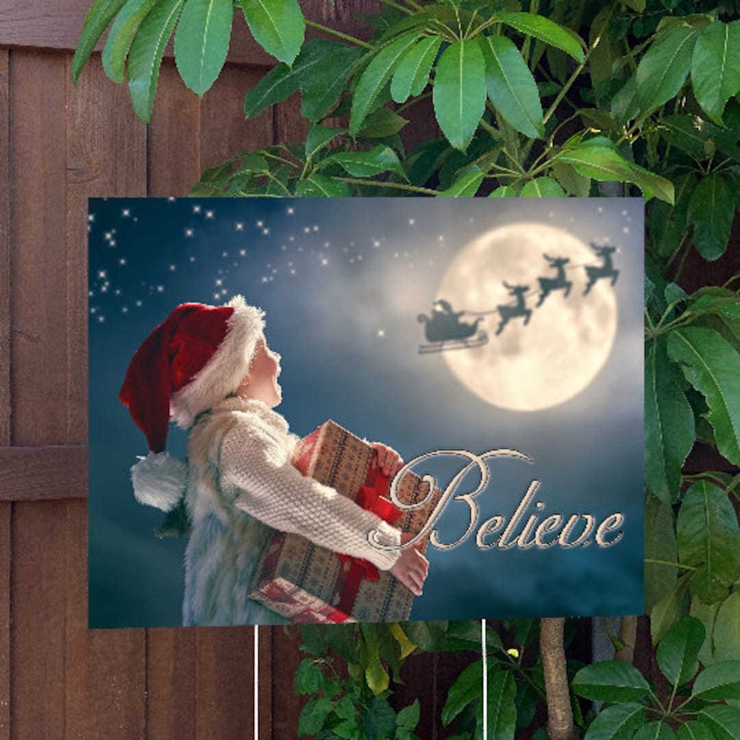Christmas Yard Sign Believe Santa's Sleigh Large Holiday Sign With ...