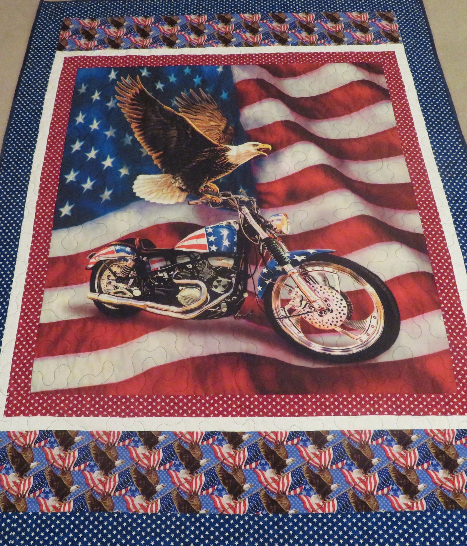 Motorcycle Quilt Patriotic Eagle Quilt Motorcycle Blanket - Etsy