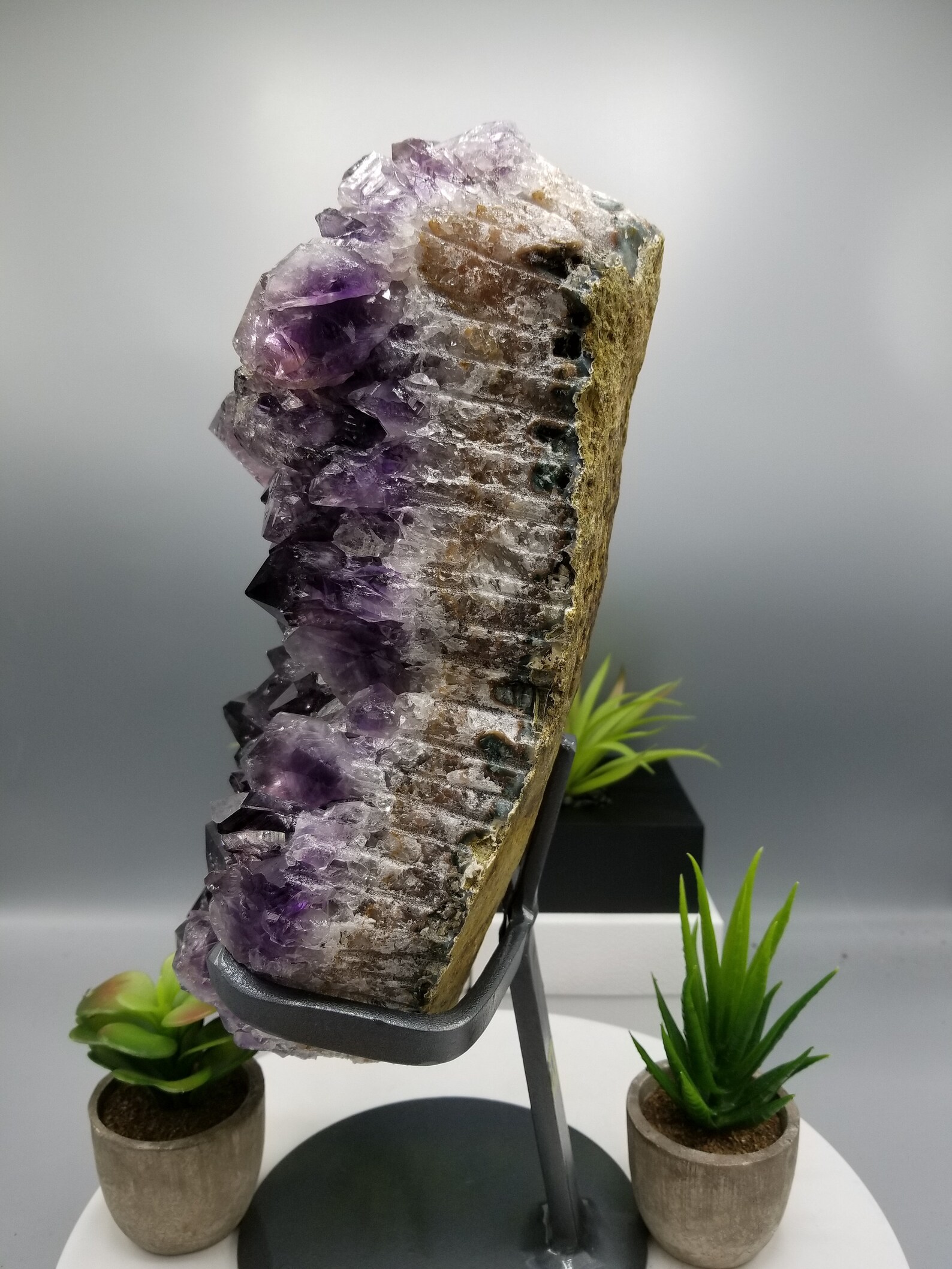 Huge 18lb. Super Extra AA Quality Amethyst Formation W/ Wrought Iron ...