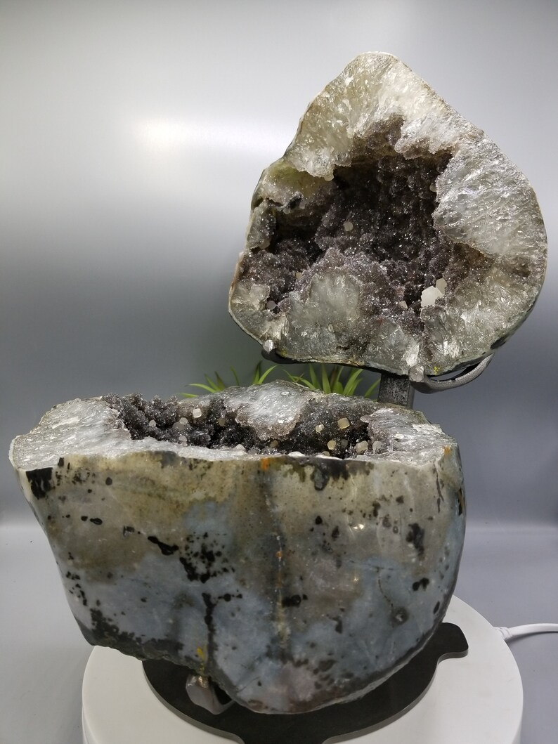 Museum Quality 41lb. Calcite Covered Blk Galaxy Geode Jewelry Box ...