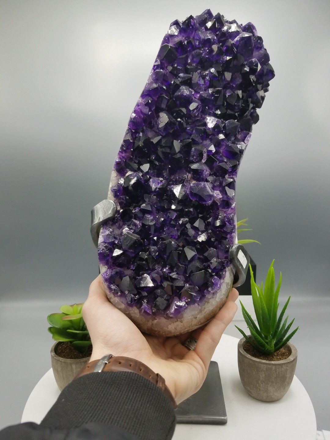 16.5" Tall, Super Extra AA Quality Amethyst Formation W/ Wrought Iron ...