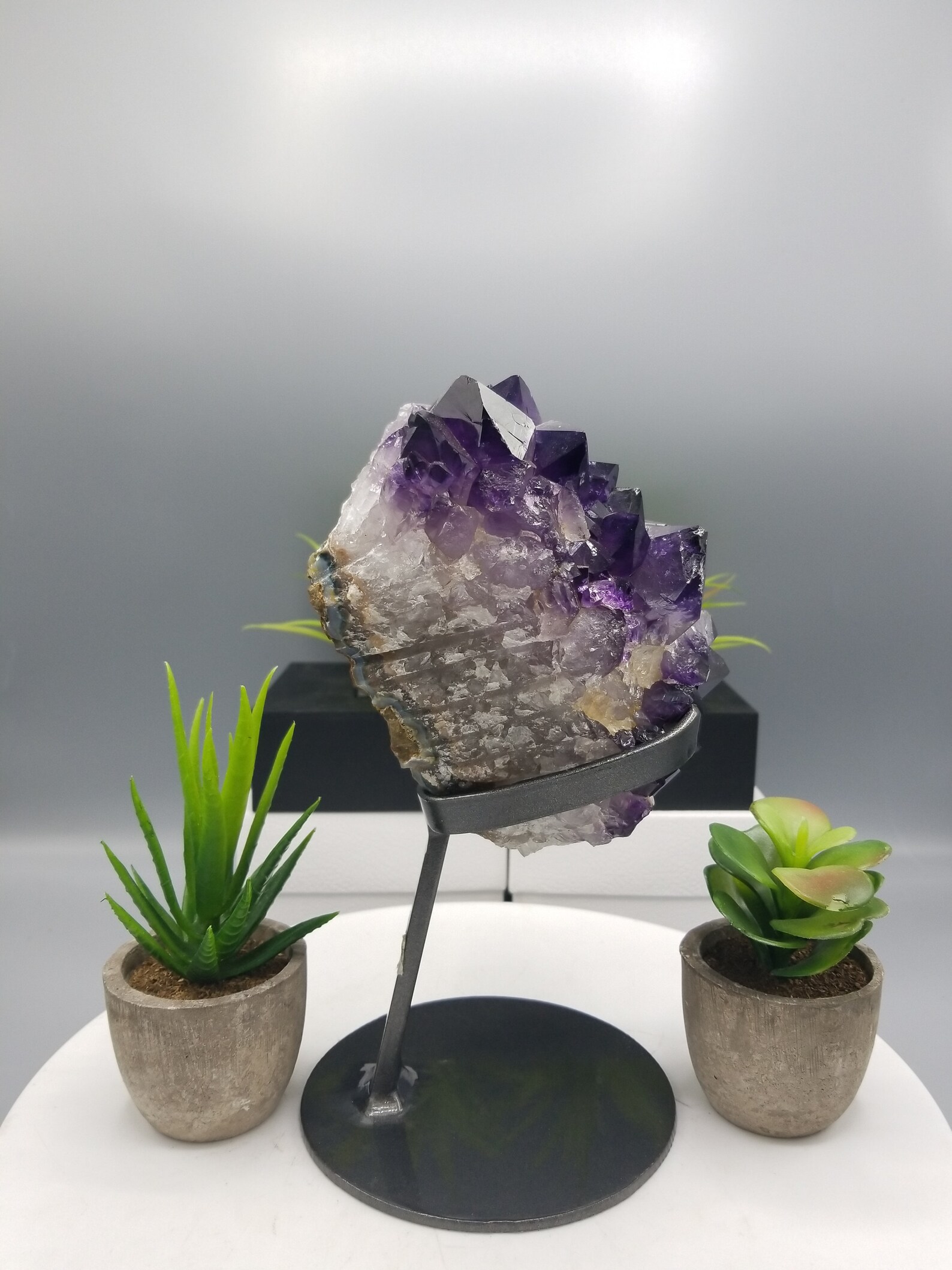 9" Tall, Super Extra AA Quality Amethyst Formation W/ Wrought Iron ...