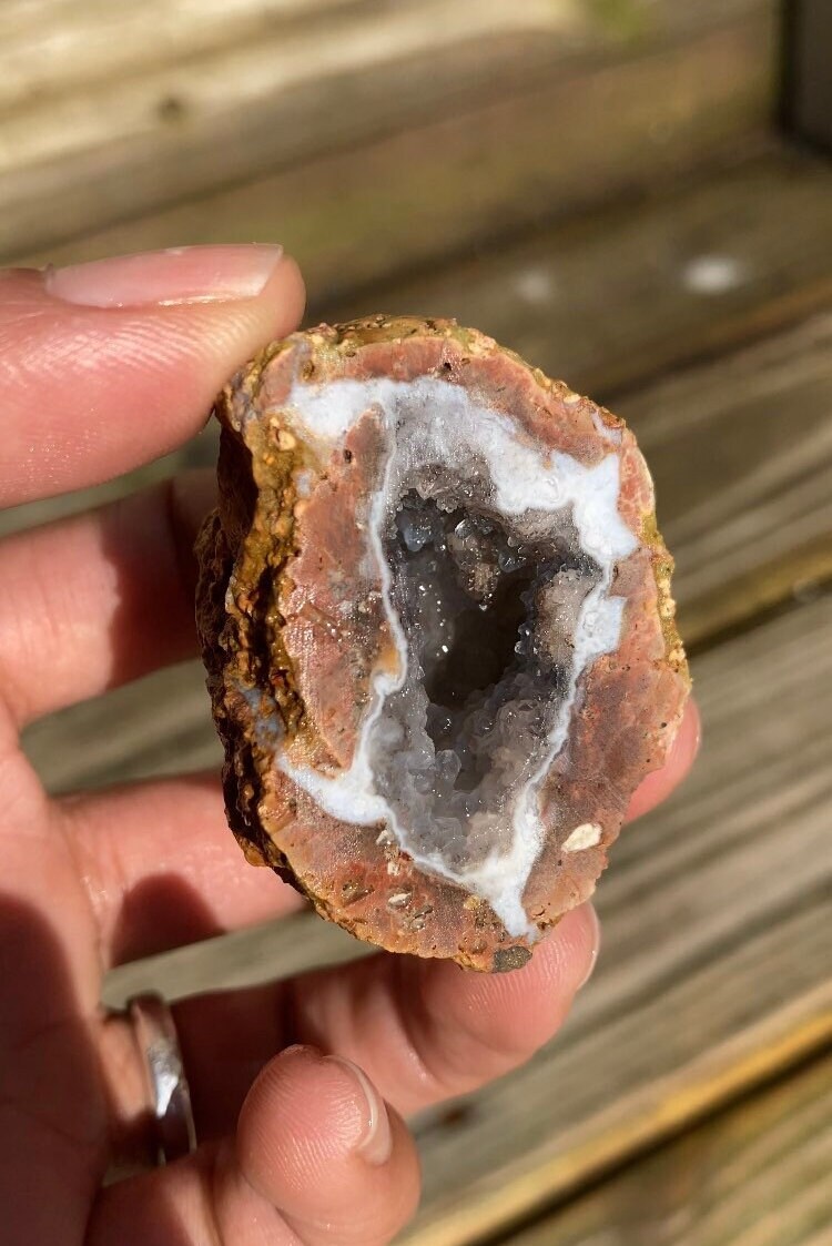 Unpolished Cut Candy Apple Geode Pair both Halves03 - Etsy