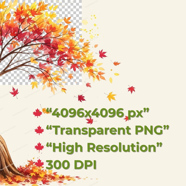 Fall Tree ClipArt PNG Bundle, Watercolor Autumn Foliage, Cozy Fall Clip ...