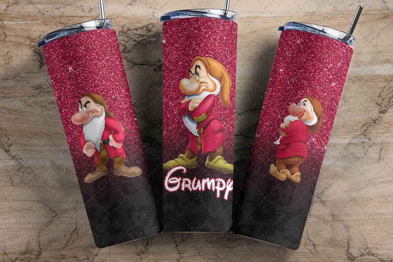 Grumpy Tumbler Wrap, Cartoon Characters Grumpy Glitter 20oz Skinny Tumbler Wrap, 20oz Tumbler ...