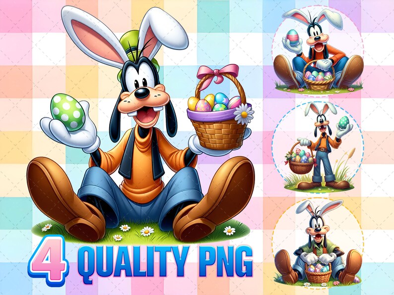 4 Easter Day Goofy PNG Bundle, Cartoon Characters Goofy Bunny Png File ...