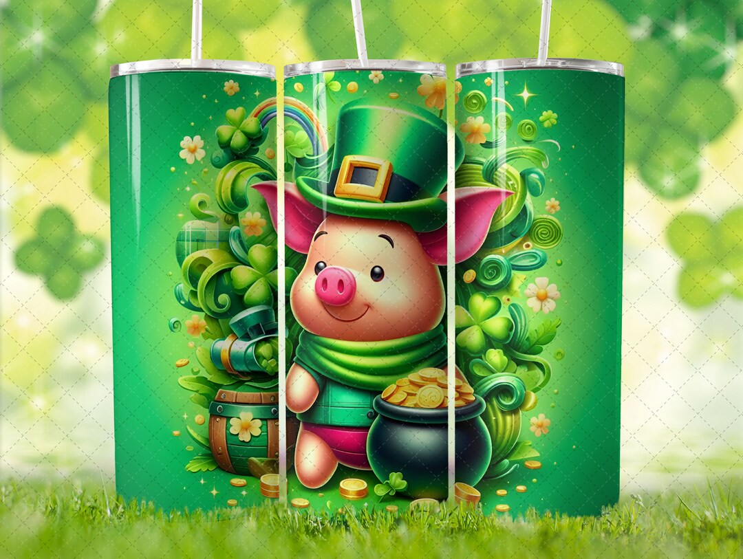 Cartoon Characters Piglet St Patrick's Day 20oz Tumbler Wrap, St ...