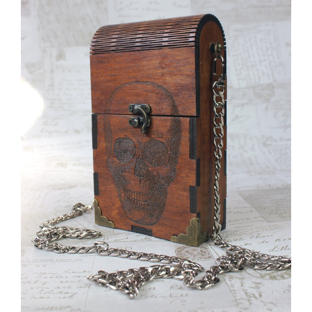 Wooden Purse With Skull Design and Living Hinge, Skull Purse, Wooden ...