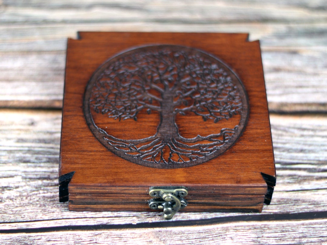 Obsidian Scrying Mirror With Tree of Life Engraved Wooden Holder for ...