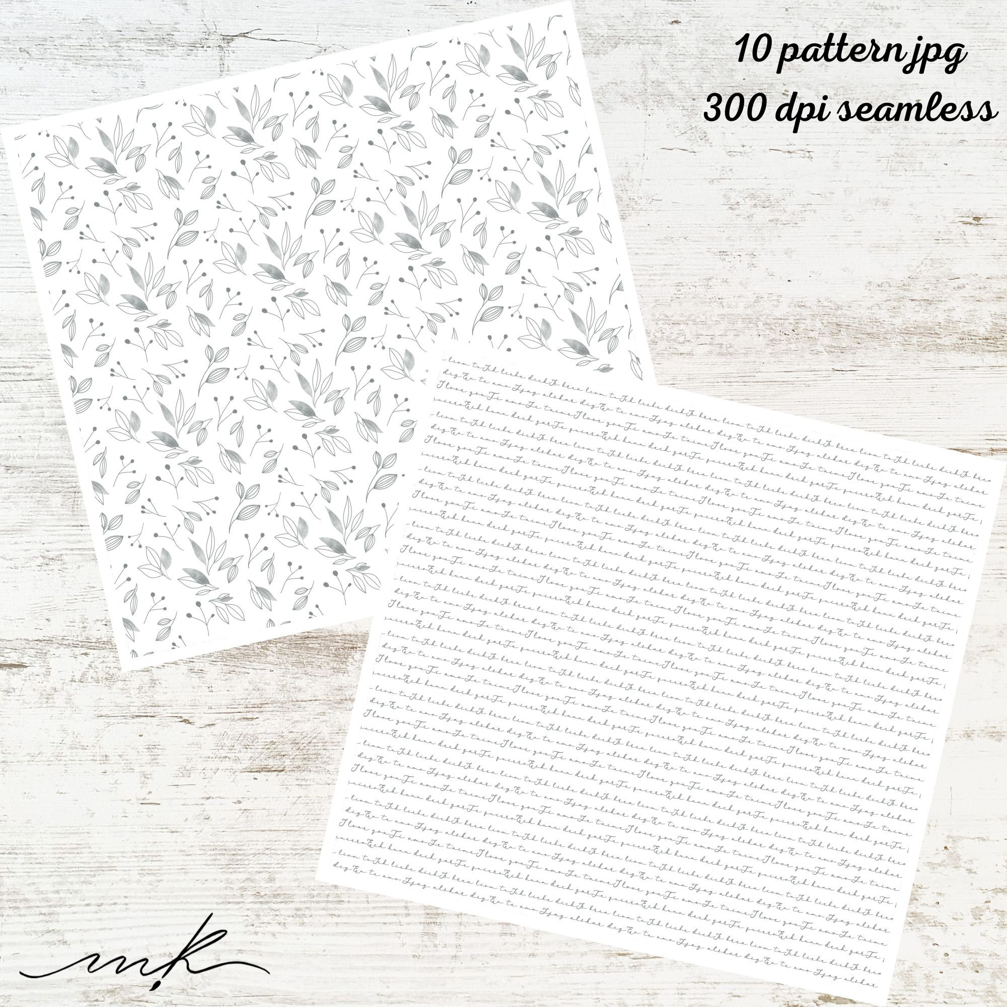 HANDWRITING Digital Paper Pack, Leaf Digital Paper, Watercolor ...