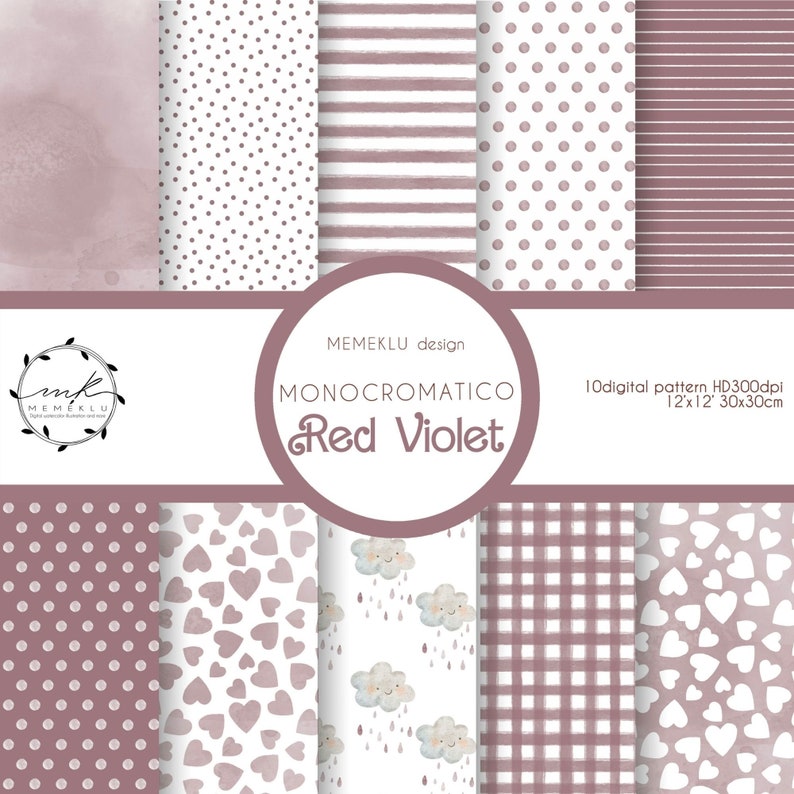 MONOCHROME DIGITAL PAPER Pack, Purple Digital Papers, Scrapbooking ...