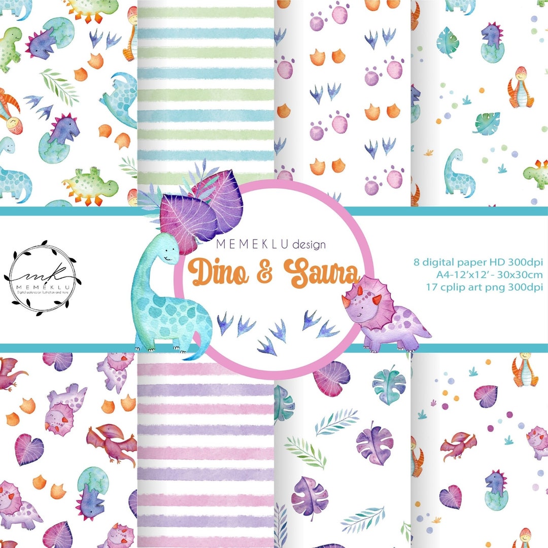 BABY DINOSAURS WATERCOLOR Clipart, Baby Dinosaurs Watercolor Pattern ...