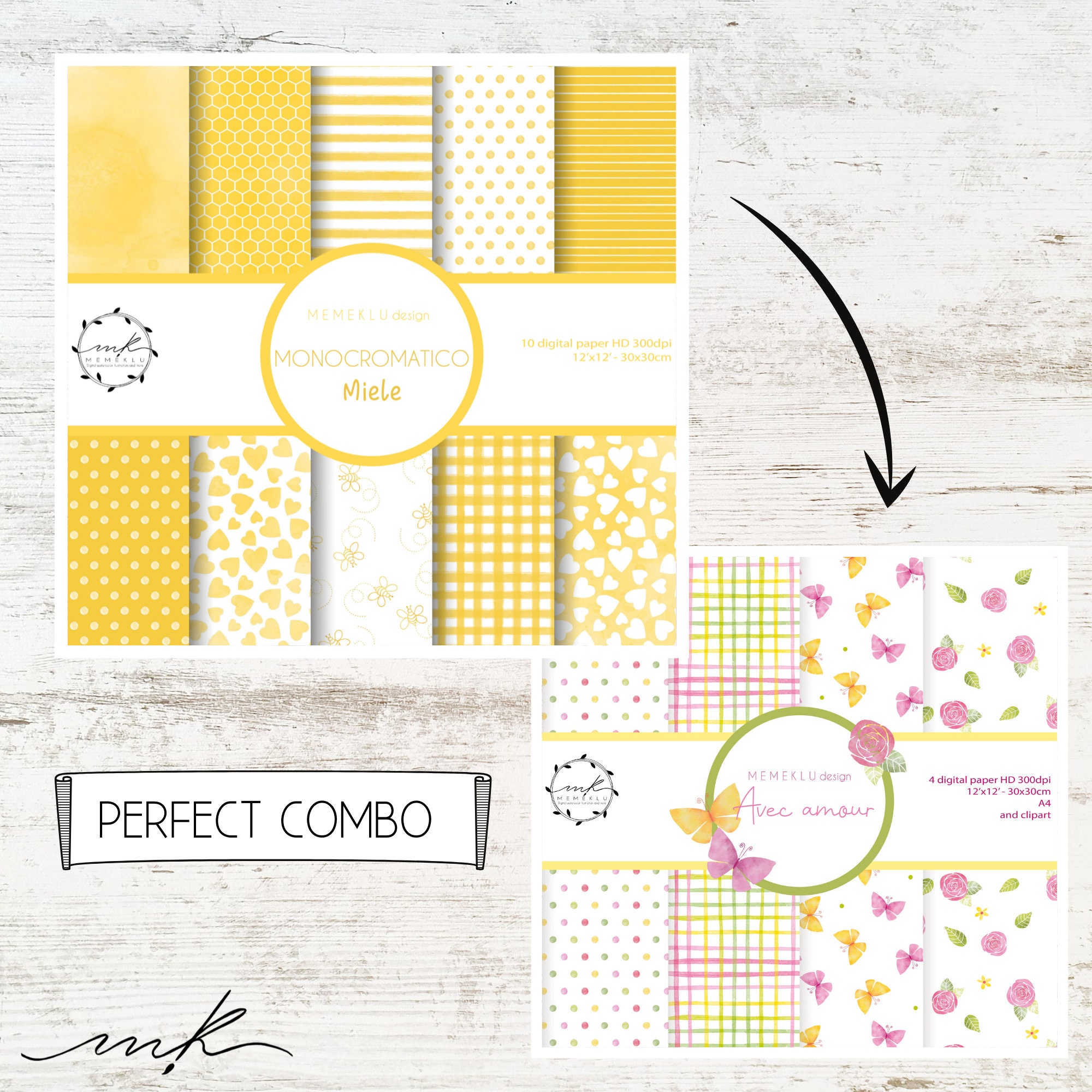 MONOCHROME Digital Paper Pack, Yellow Digital Papers, Scrapbooking ...