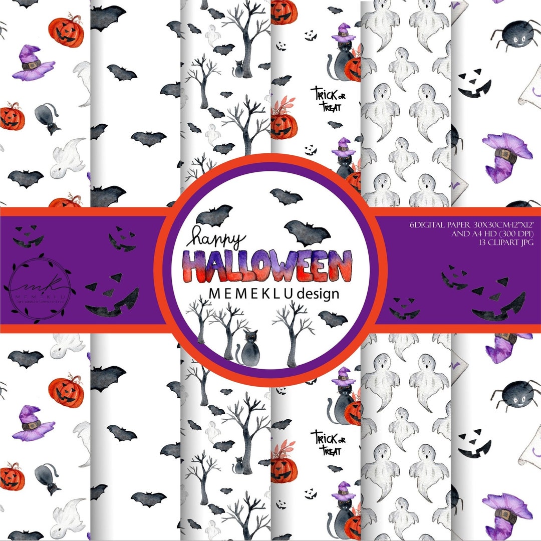 WATERCOLOR HALLOWEEN Digital Paper, Halloween Seamless Pattern, Happy ...