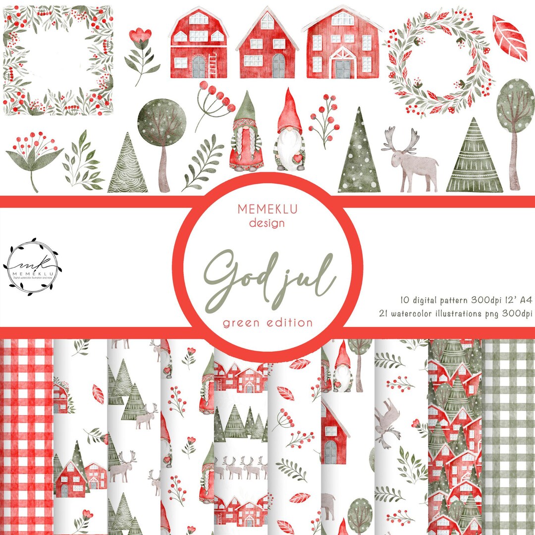 DIGITAL CHRISTMAS Pattern, Scandinavian Christmas Pattern, Scrapbooking ...