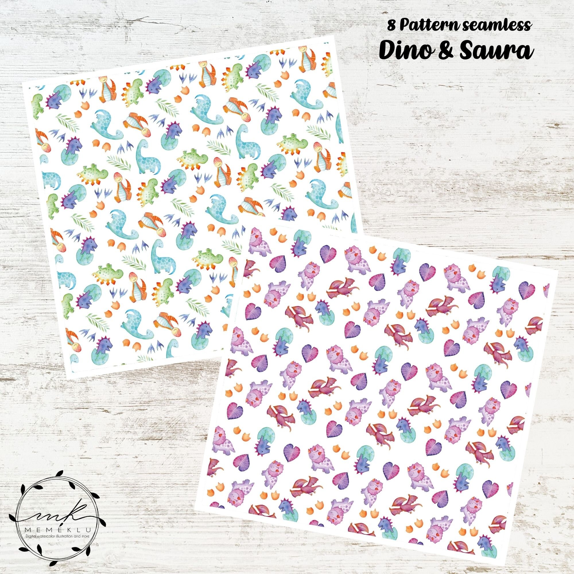 BABY DINOSAURS WATERCOLOR Clipart, Baby Dinosaurs Watercolor Pattern ...