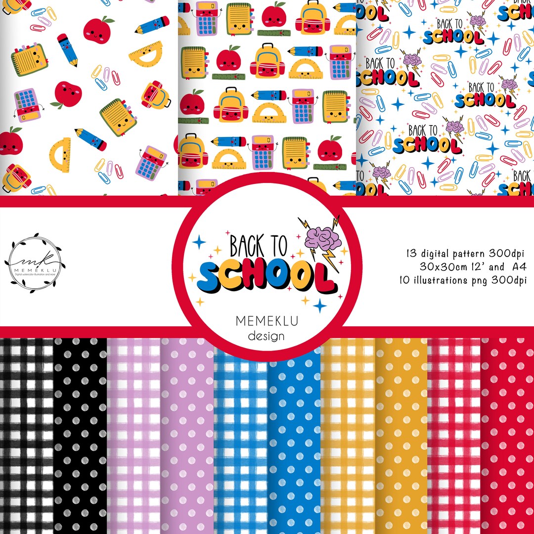 BACK TO SCHOOL Digital Paper, School Supplies Pattern, Teacher ...