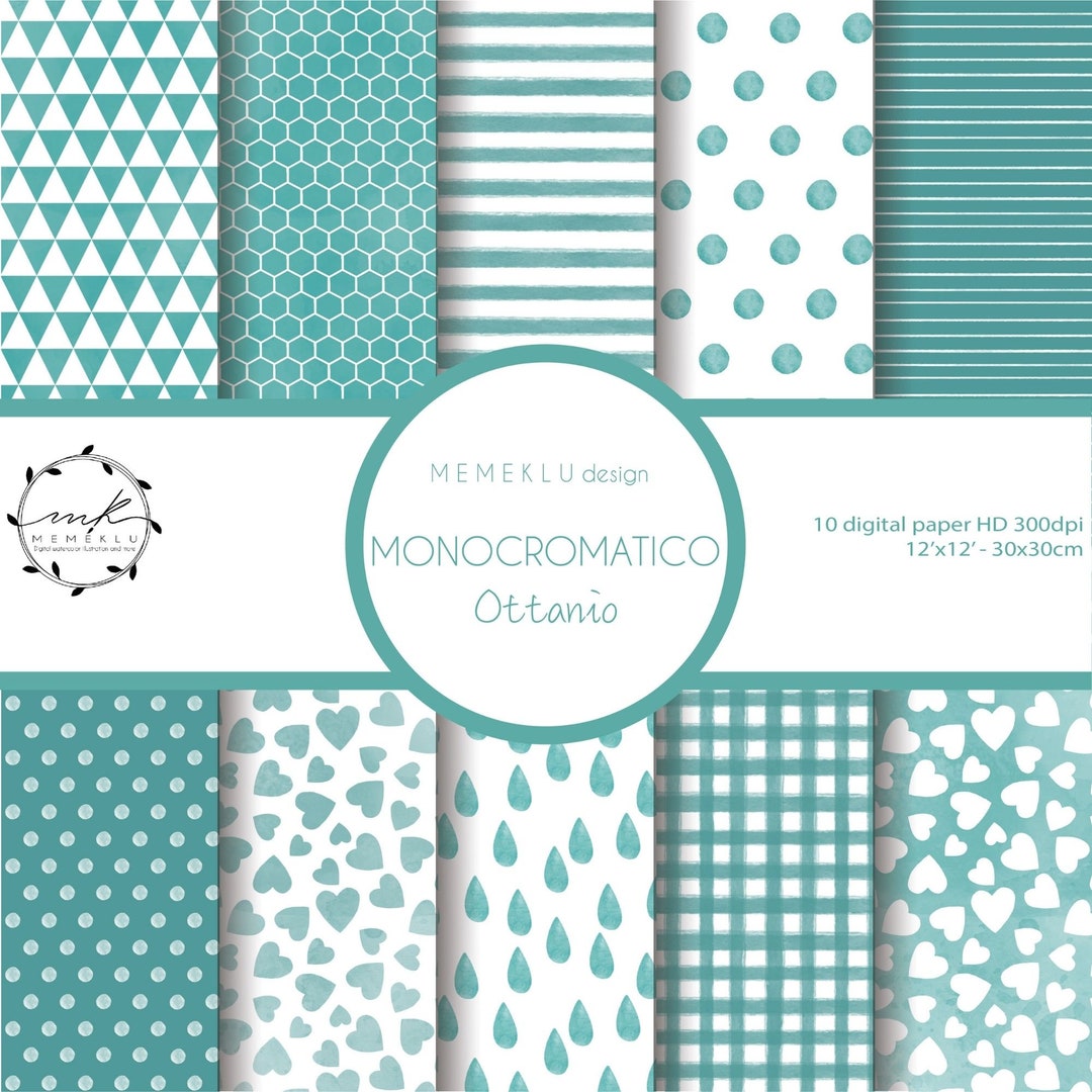 MONOCHROME DIGITAL PAPER Pack, Teal Digital Papers, Scrapbooking Paper ...