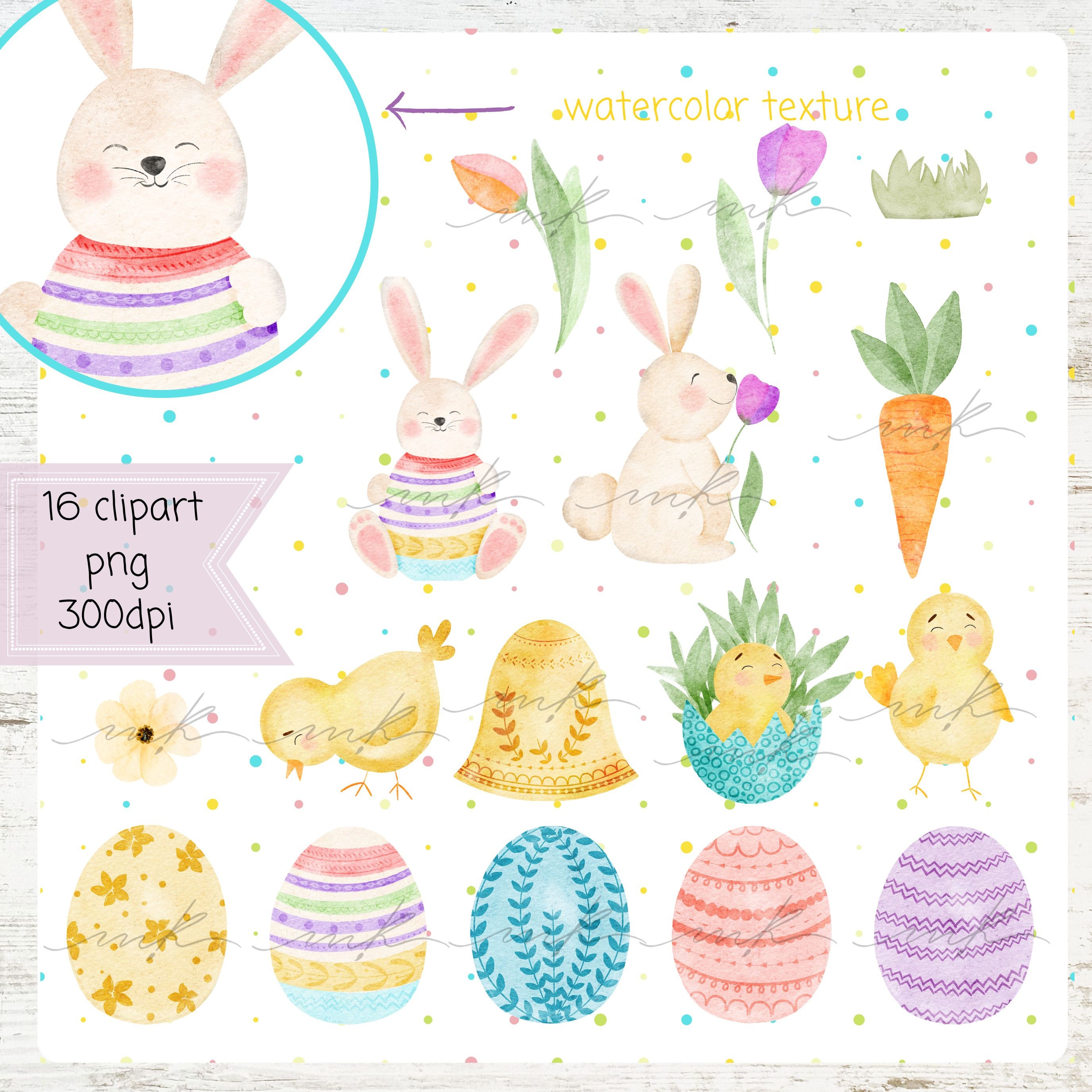 EASTER BUNNY Seamless Digital Papers, Pastel Easter Clipart, Watercolor ...