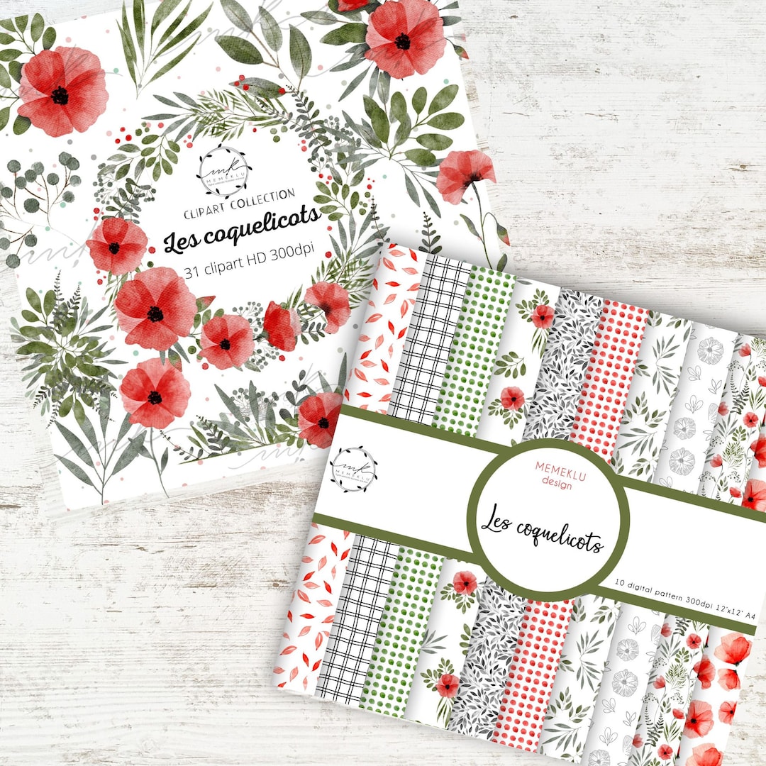 RED POPPIES WATERCOLOR, Digital Paper Watercolor, Digital Paper ...