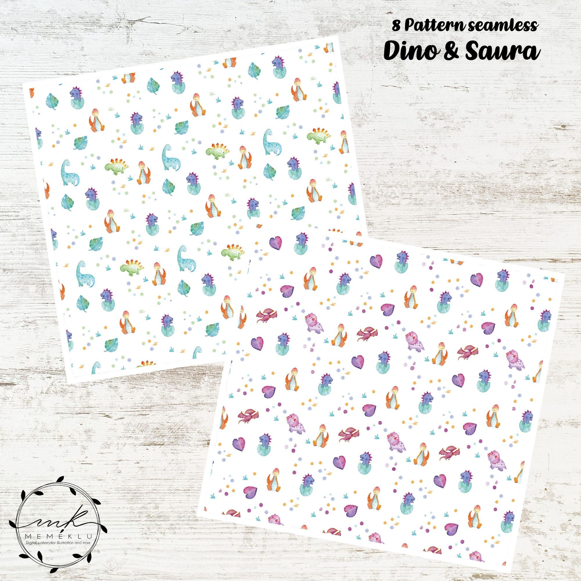 BABY DINOSAURS WATERCOLOR Clipart, Baby Dinosaurs Watercolor Pattern ...