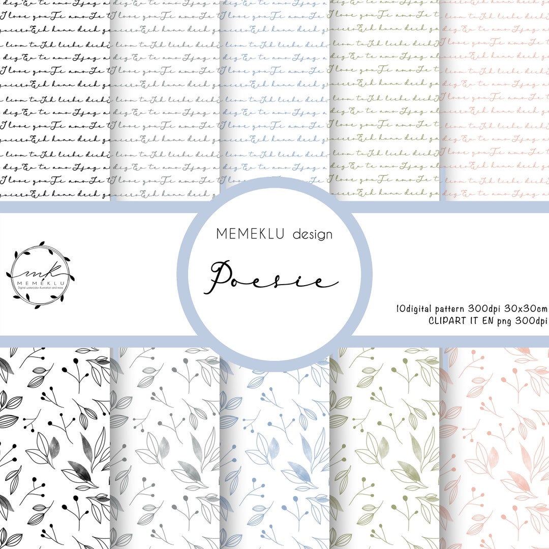 HANDWRITING Digital Paper Pack, Leaf Digital Paper, Watercolor ...