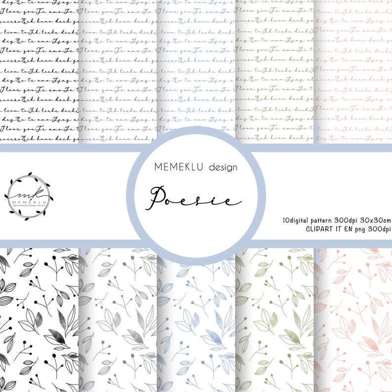 HANDWRITING Digital Paper Pack Leaf Digital Paper Watercolor - Etsy