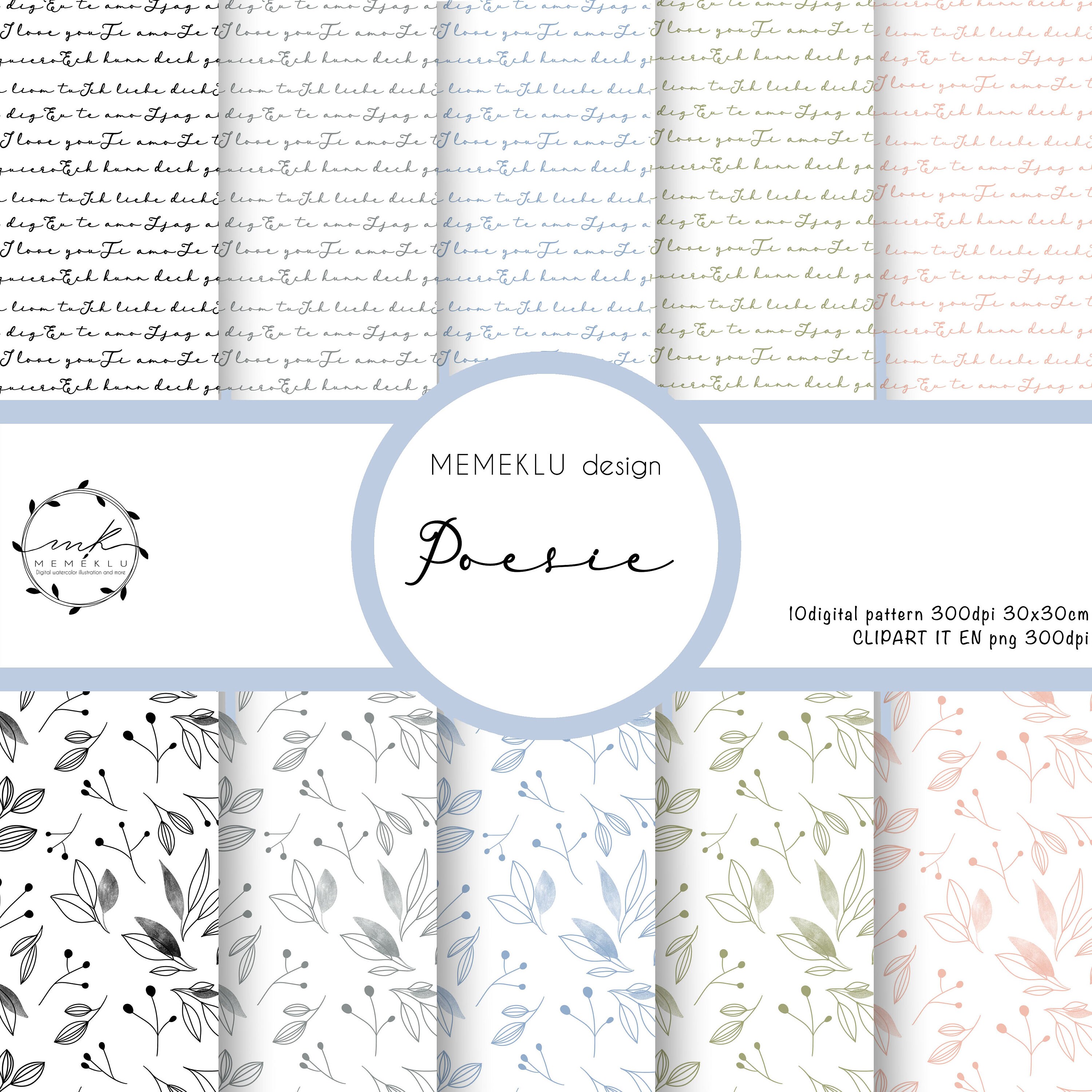 HANDWRITING Digital Paper Pack, Leaf Digital Paper, Watercolor ...