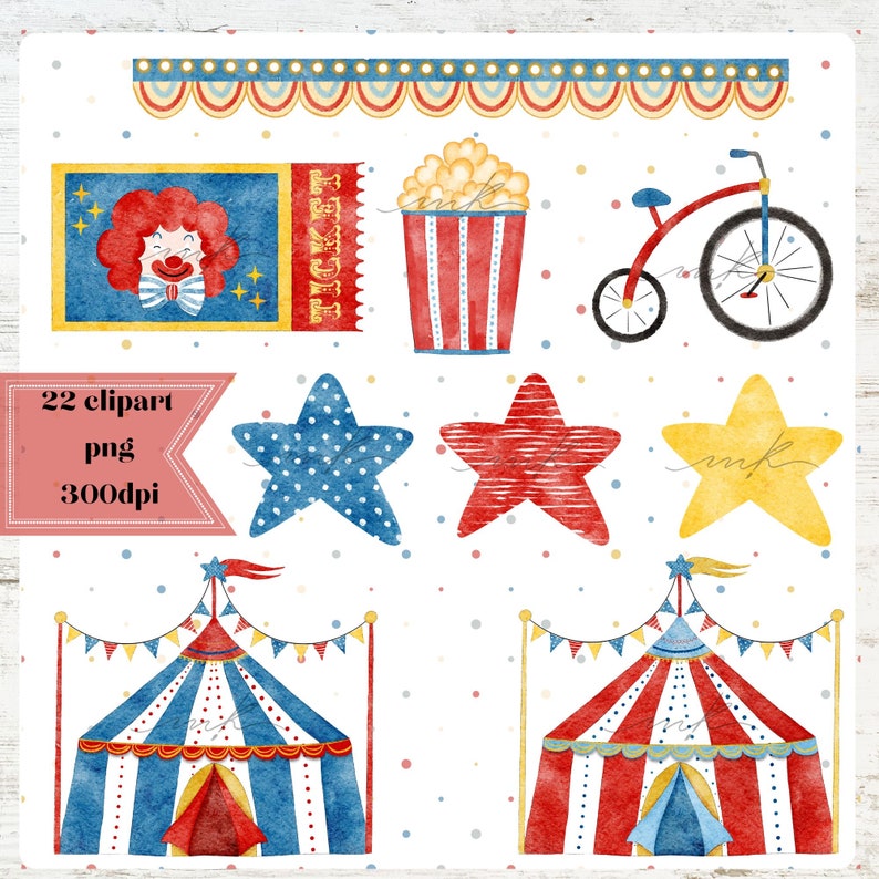 CIRCUS WATERCOLOR Clipart Circus Party Tent Colorfull - Etsy