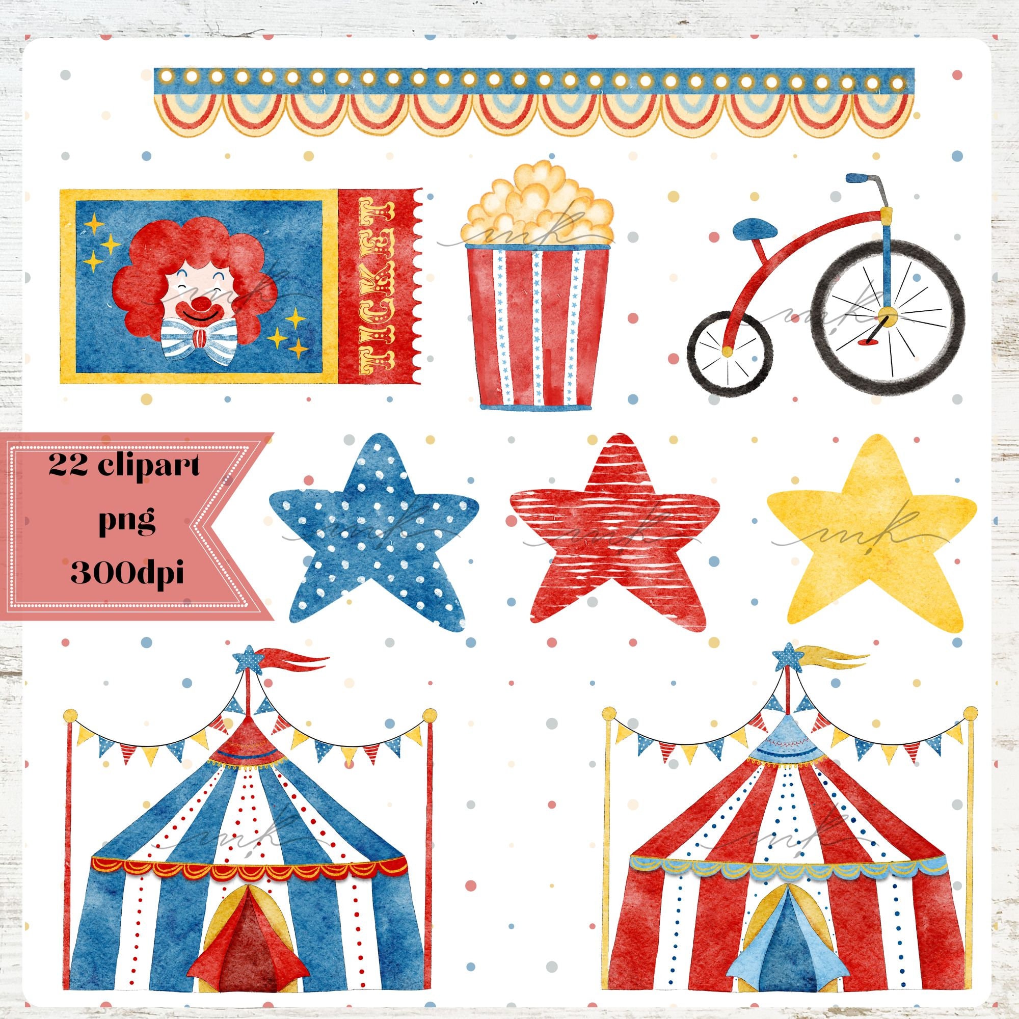 CIRCUS WATERCOLOR Clipart Circus Party Tent Colorfull - Etsy