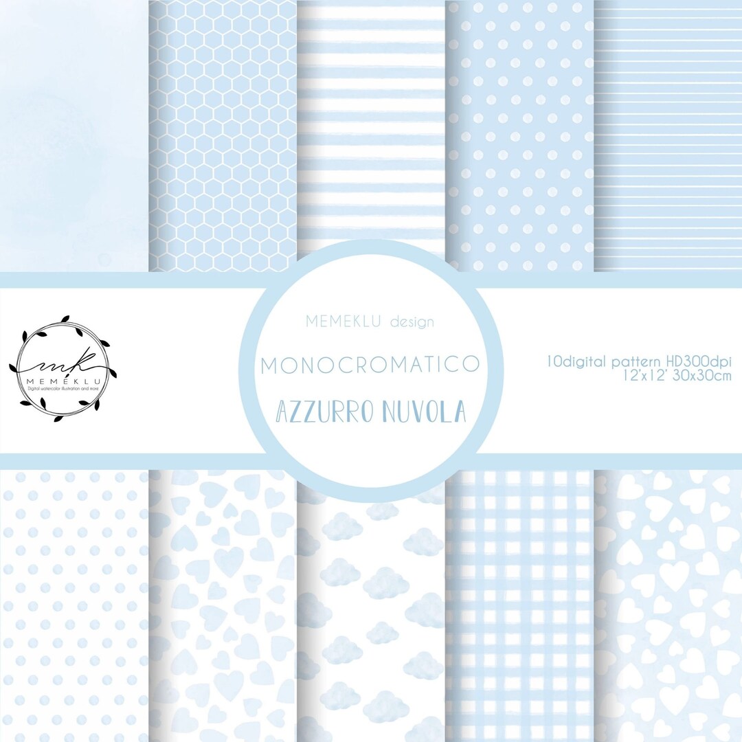 MONOCHROME DIGITAL PAPER Pack, Light Blue Digital Papers, Scrapbooking ...