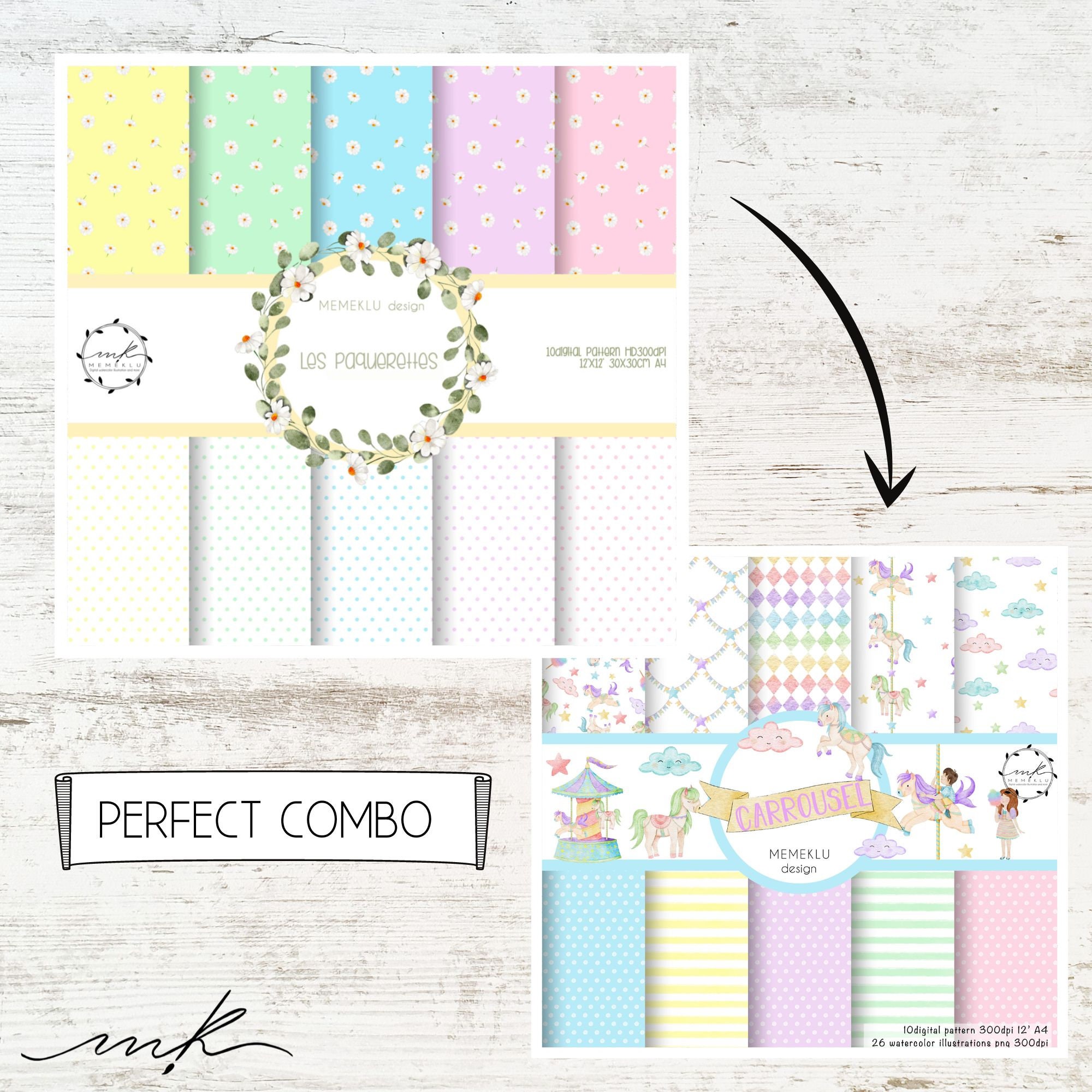 DAISY DIGITAL PAPER Pack, Digital Papers, Scrapbooking Paper, Digital ...