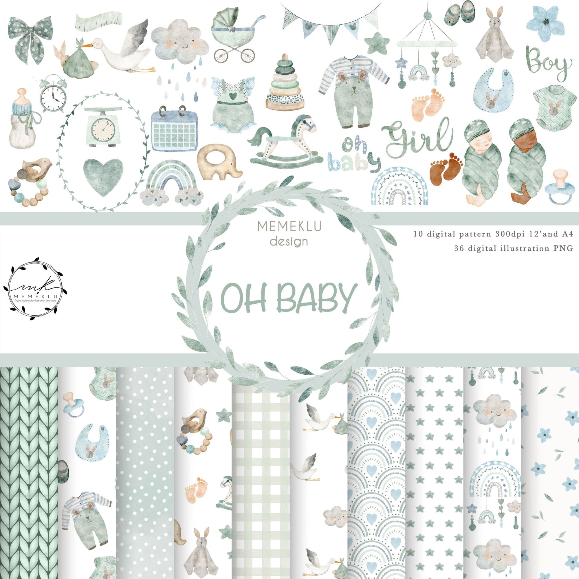 Oh Baby , Digital Paper, Digital Pattern, Baby, Nursery Printable, Baby ...