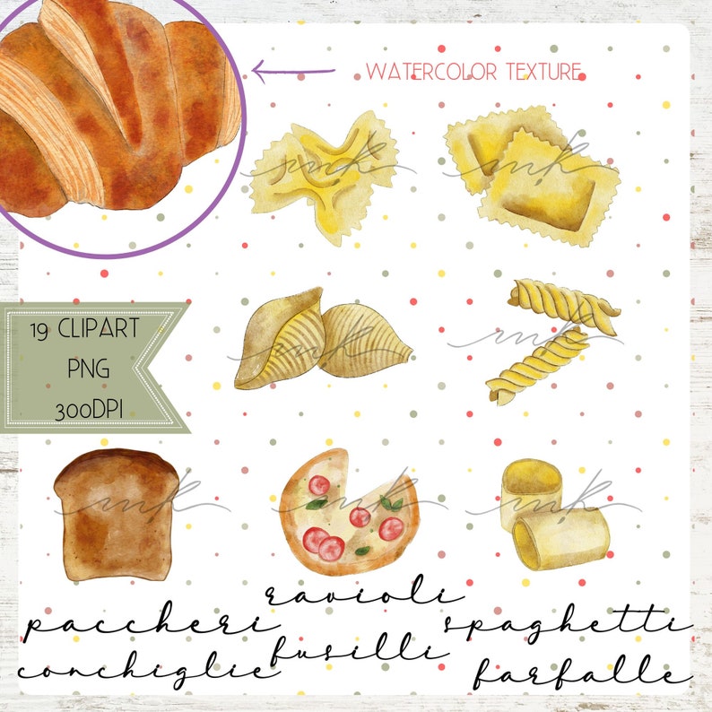 Pasta Clipart Kitchen Clipart Food Clipart Watercolor - Etsy Australia