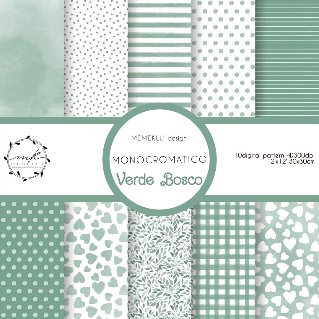 MONOCHROME DIGITAL PAPER Pack, Green Digital Papers, Scrapbooking Paper ...