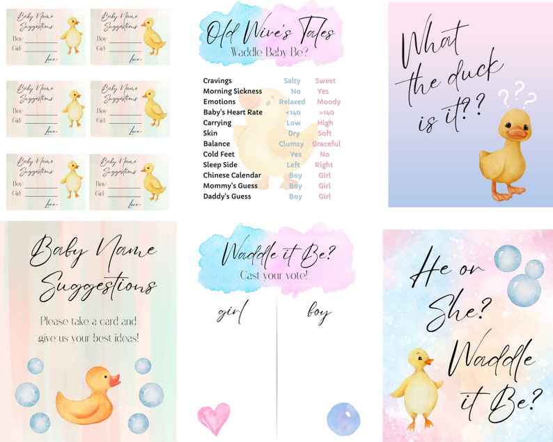 Waddle It Be Gender Reveal Duck Party Printable Watercolor Etsy